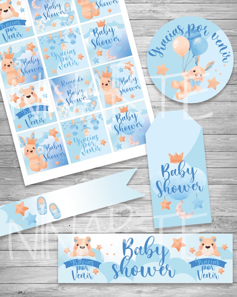 Printable Kit Baby Shower Tags Boy Baby Light Blue - Etsy