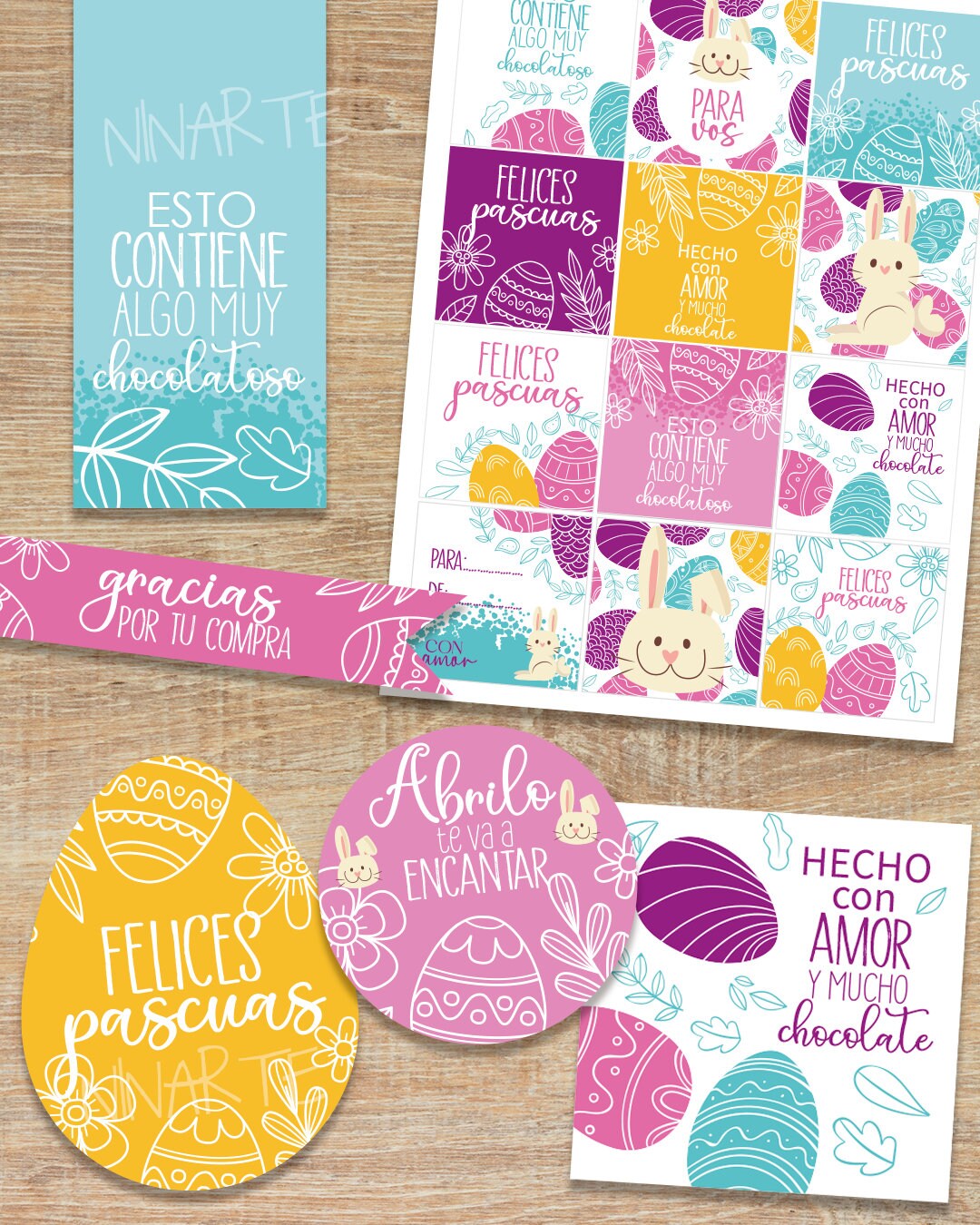 Printable Kit Happy Easter Labels Ornamental Colored Lines - Etsy