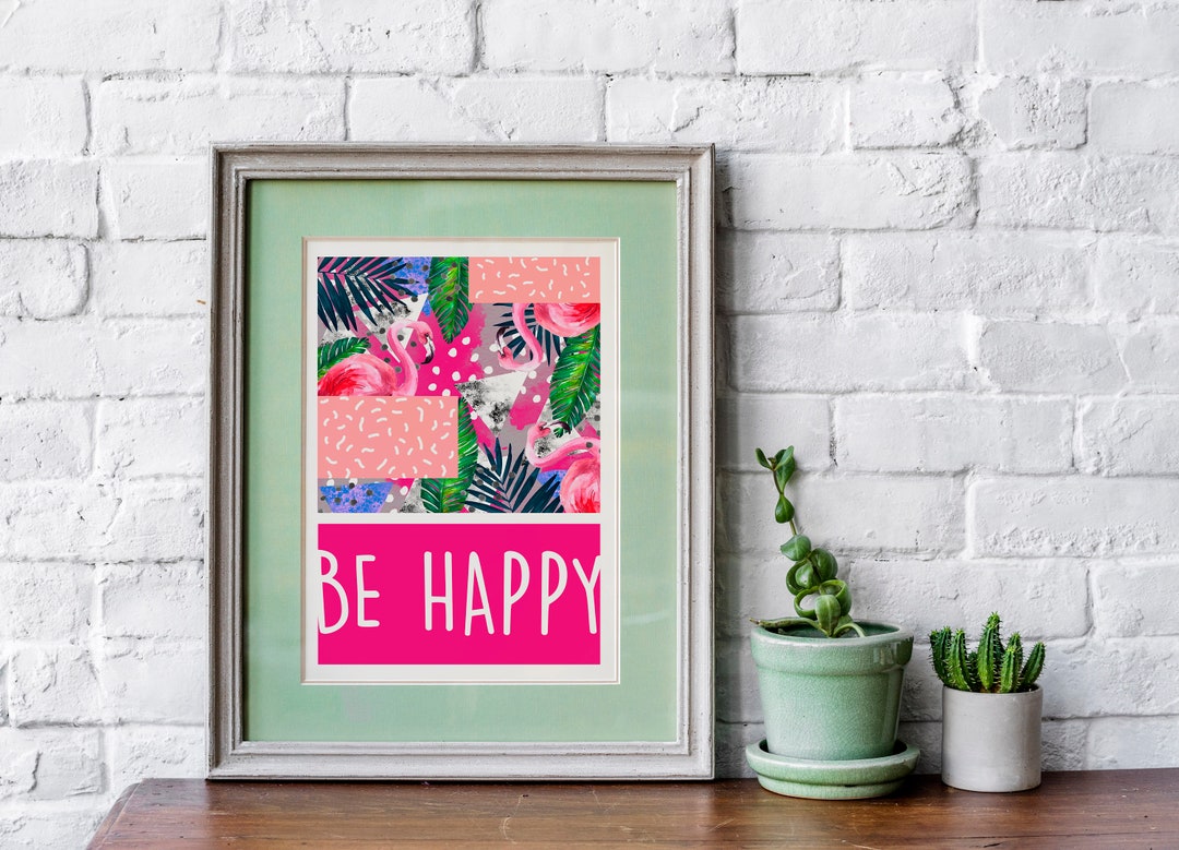Printable Poster Flamingo Abstract Tropical 8x10" - "be Happy" - Etsy