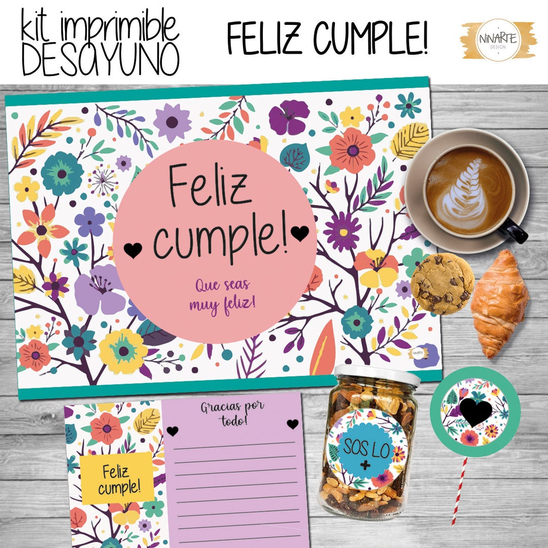 Printable Kit Happy Birthday Flowers Gift Breakfast or Snack for Woman ...