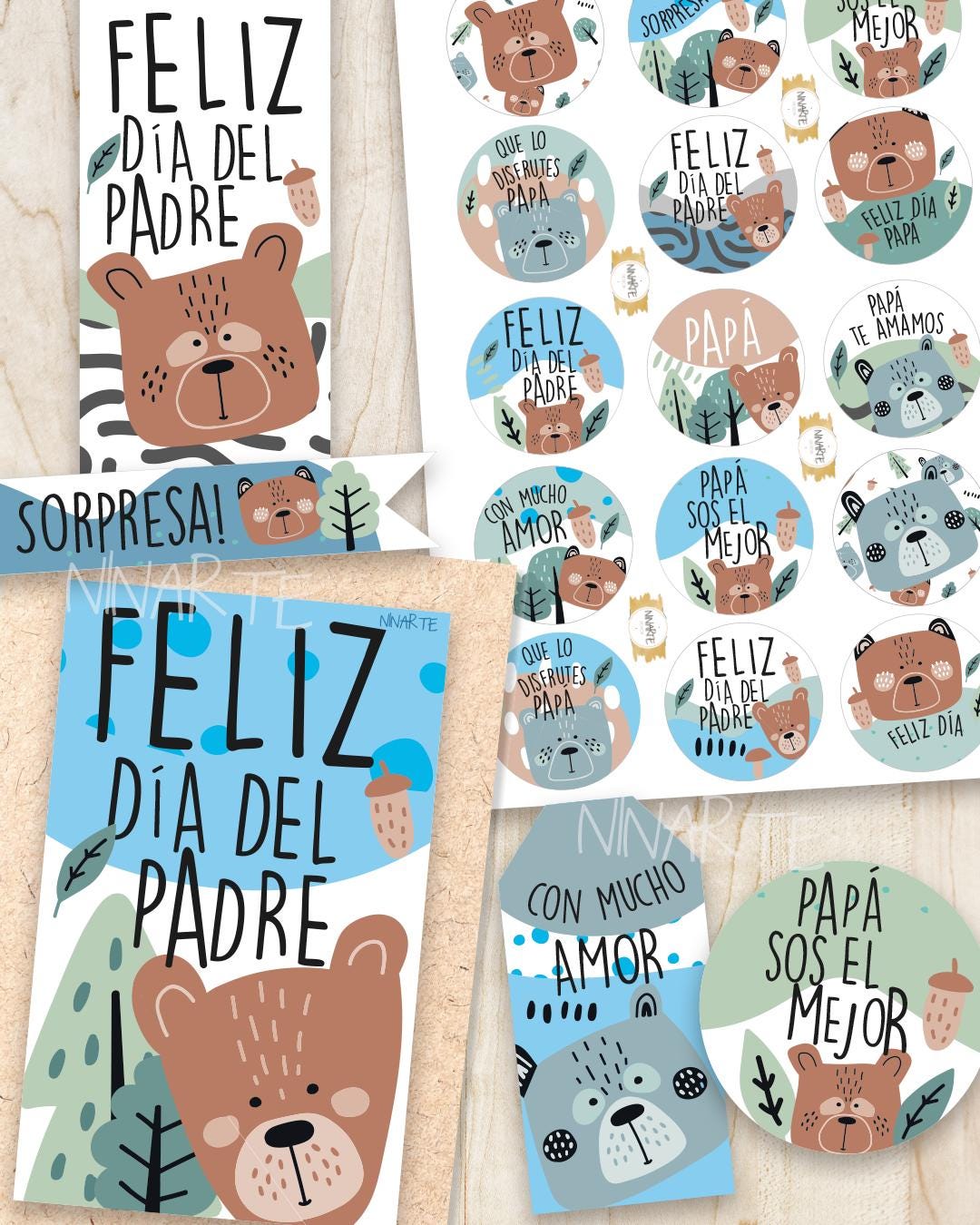 Printable Kit for Father's Day Packaging Labels, Teddy Bears, Postcards ...