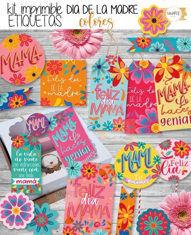 Kit imprimible dia de la madre etiquetas, tags, postales - Etsy México