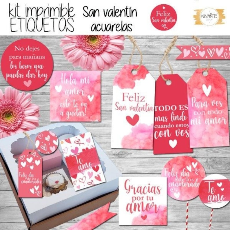 Kit imprimible San Valentin dia de los enamorados acuarela - Etsy México