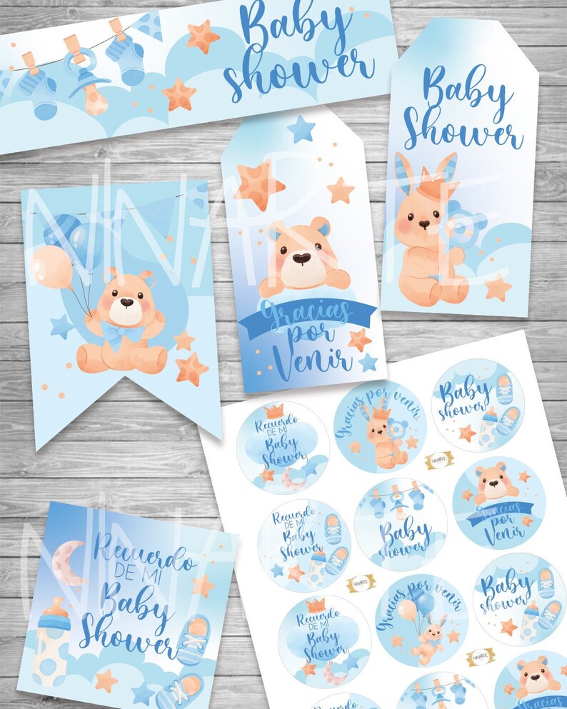 Printable Kit Baby Shower Tags Boy Baby Light Blue - Etsy