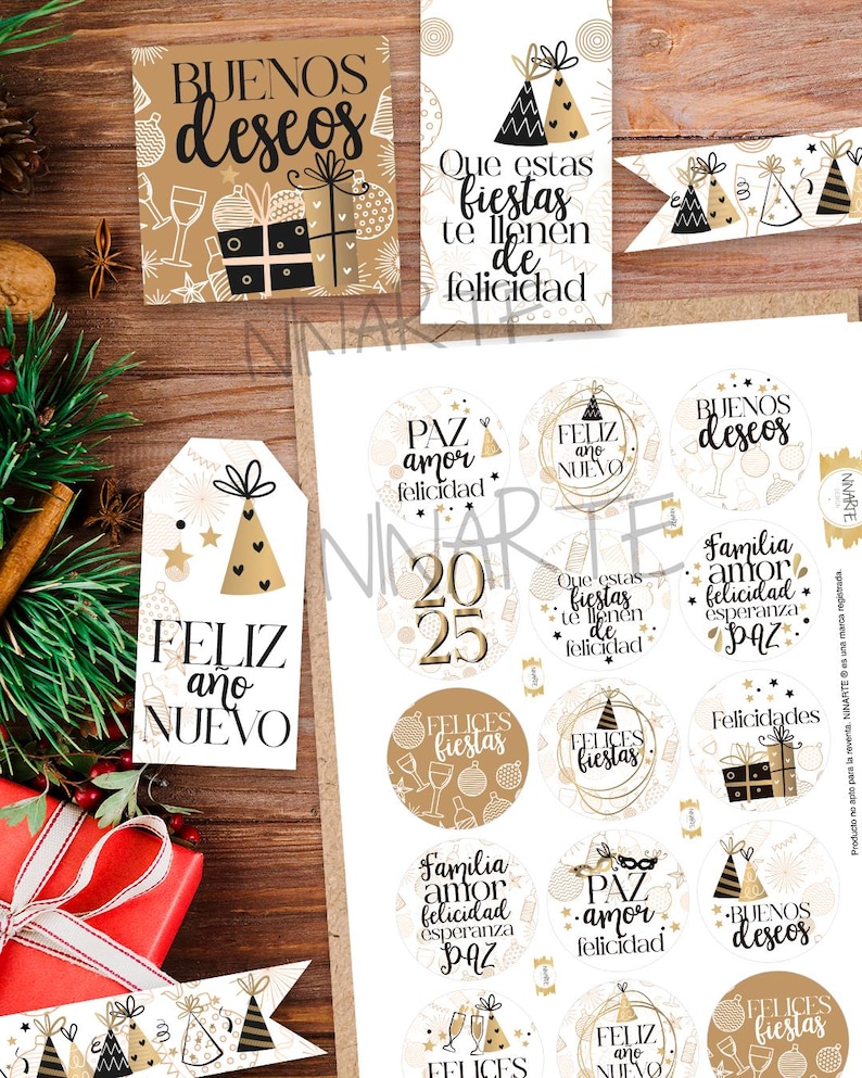 Kit imprimible etiquetas felices fiestas año nuevo - Etsy España