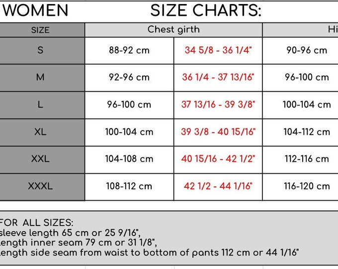 SIZE CHARTS - Etsy