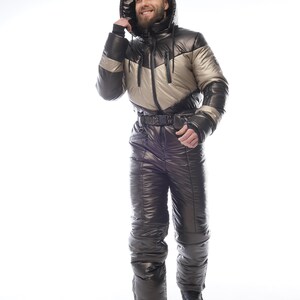 Brown Ski Suit for Men Shiny Ski Jumpsuit for Men One Piece Ski Suit ...