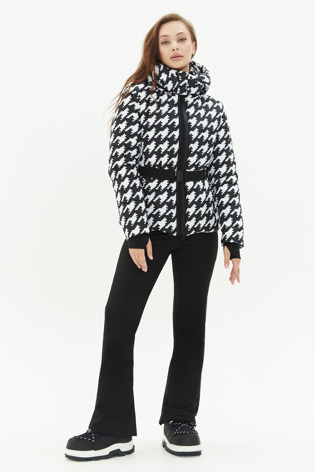 Houndstooth Print Jacket and Black Pants Ski Suit for Women Womens Ski ...