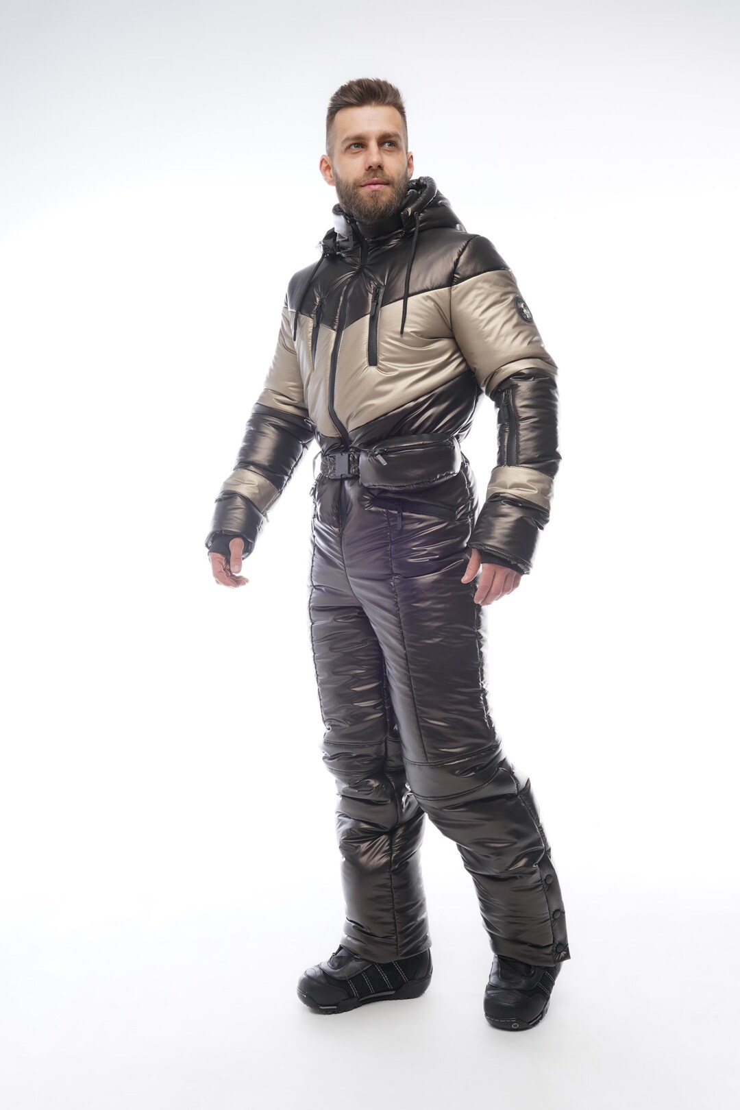 Brown Ski Suit for Men Shiny Ski Jumpsuit for Men One Piece Ski Suit ...