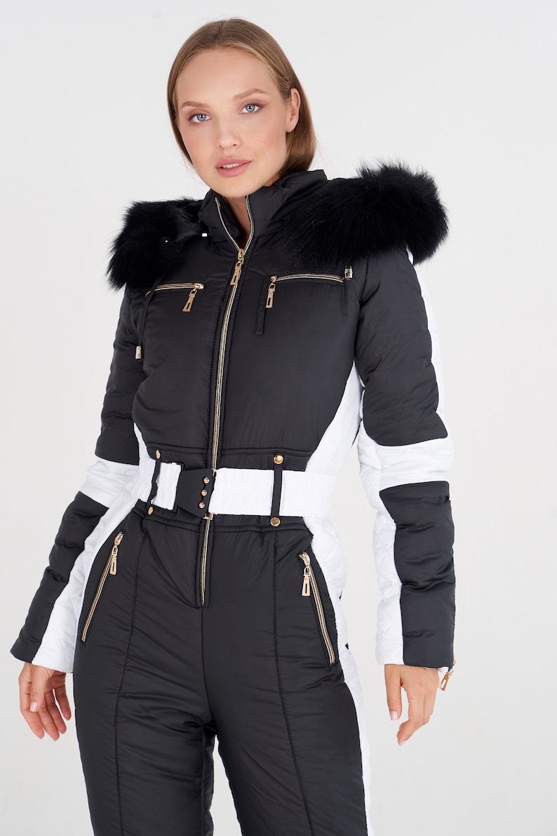 Black Ski Jumpsuit Womens Snowsuit Winter Activewear One Piece Ski Suit ...