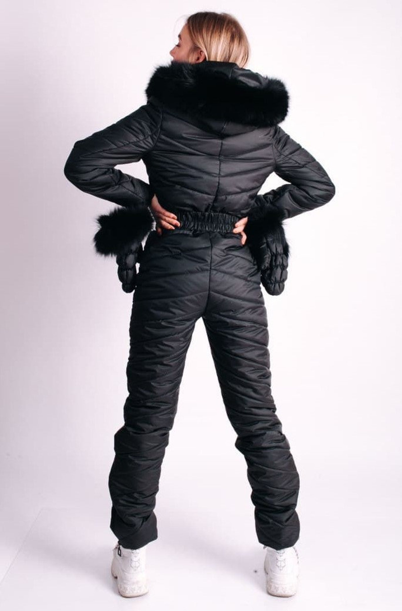Black Ski Suit, Womens Winter Activewear, Ski Suit With Bag and Mitten ...