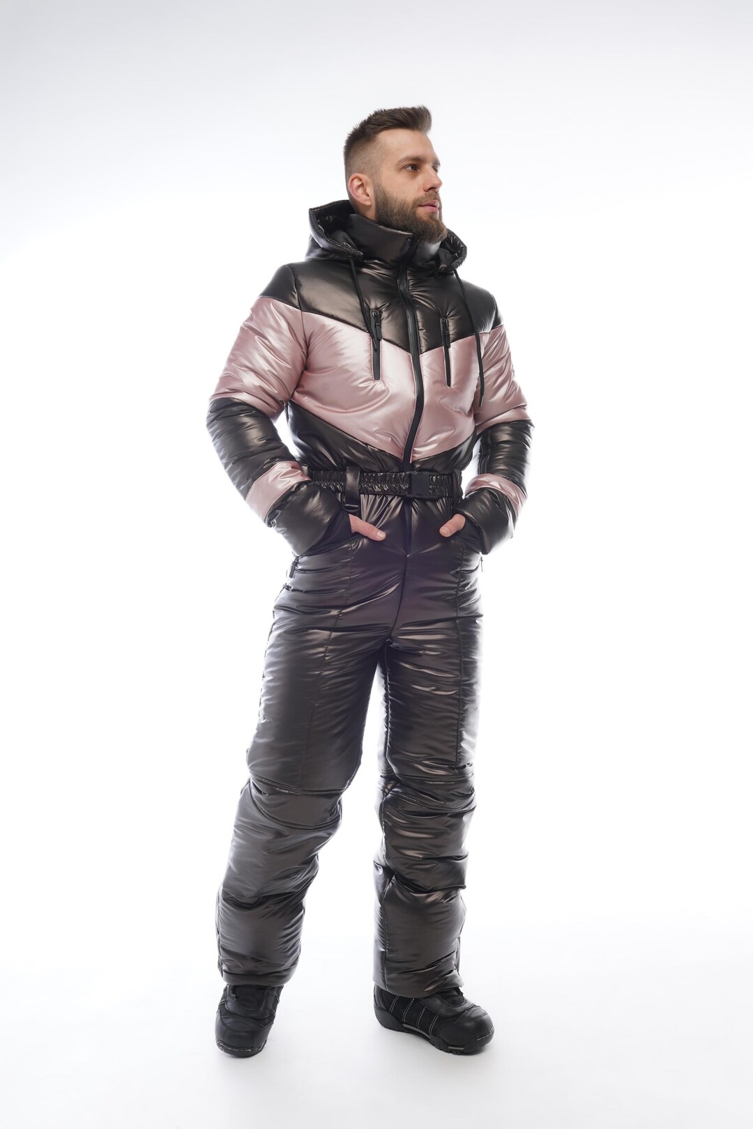 Shiny Ski Jumpsuit for Men Brown Ski Suit for Men One Piece Ski Suit ...