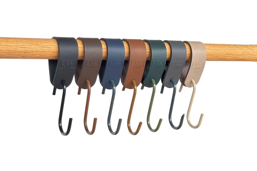 Leather S-hooks for Wardrobes, Leather Hooks for Coat Racks, Clothes ...