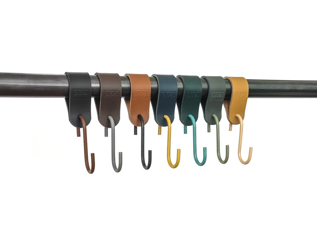 Leather S-hooks for Wardrobes, Leather Hooks for Coat Racks, Clothes ...