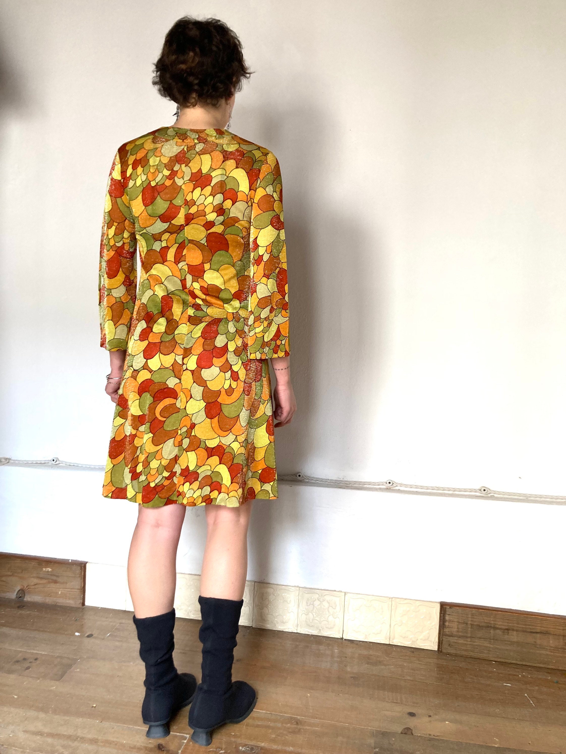 1960 S Mod Go Go Girl Lamé Metallic Psycadelic Flower Power Floral ...