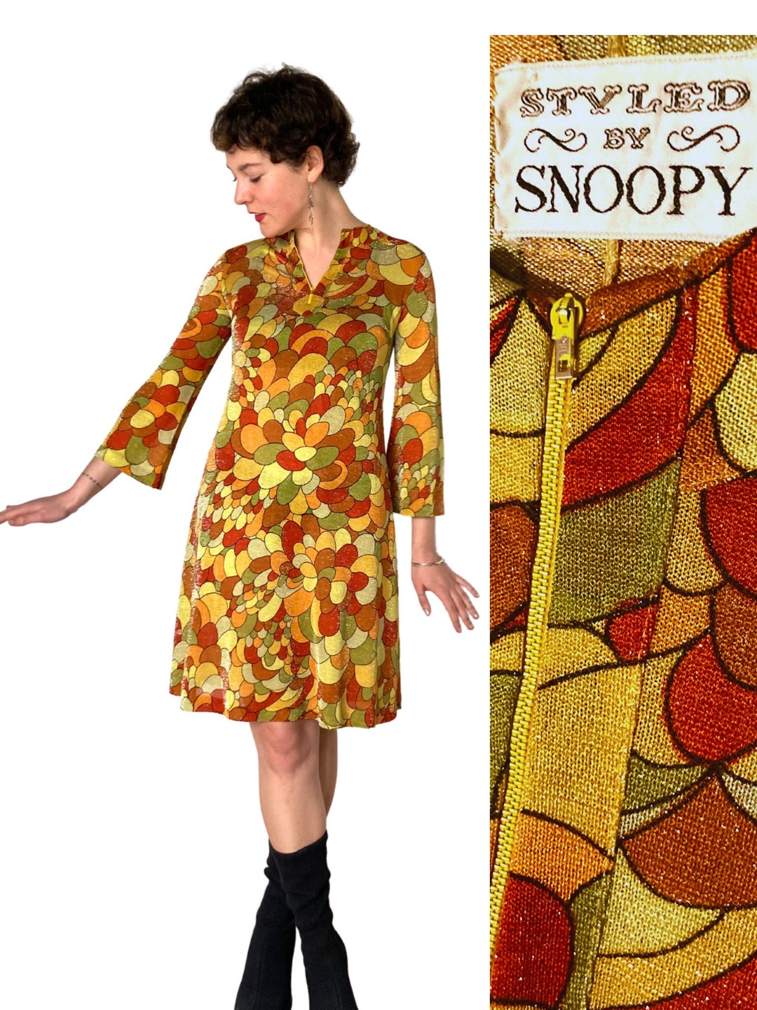1960 S Mod Go Go Girl Lamé Metallic Psycadelic Flower Power Floral ...
