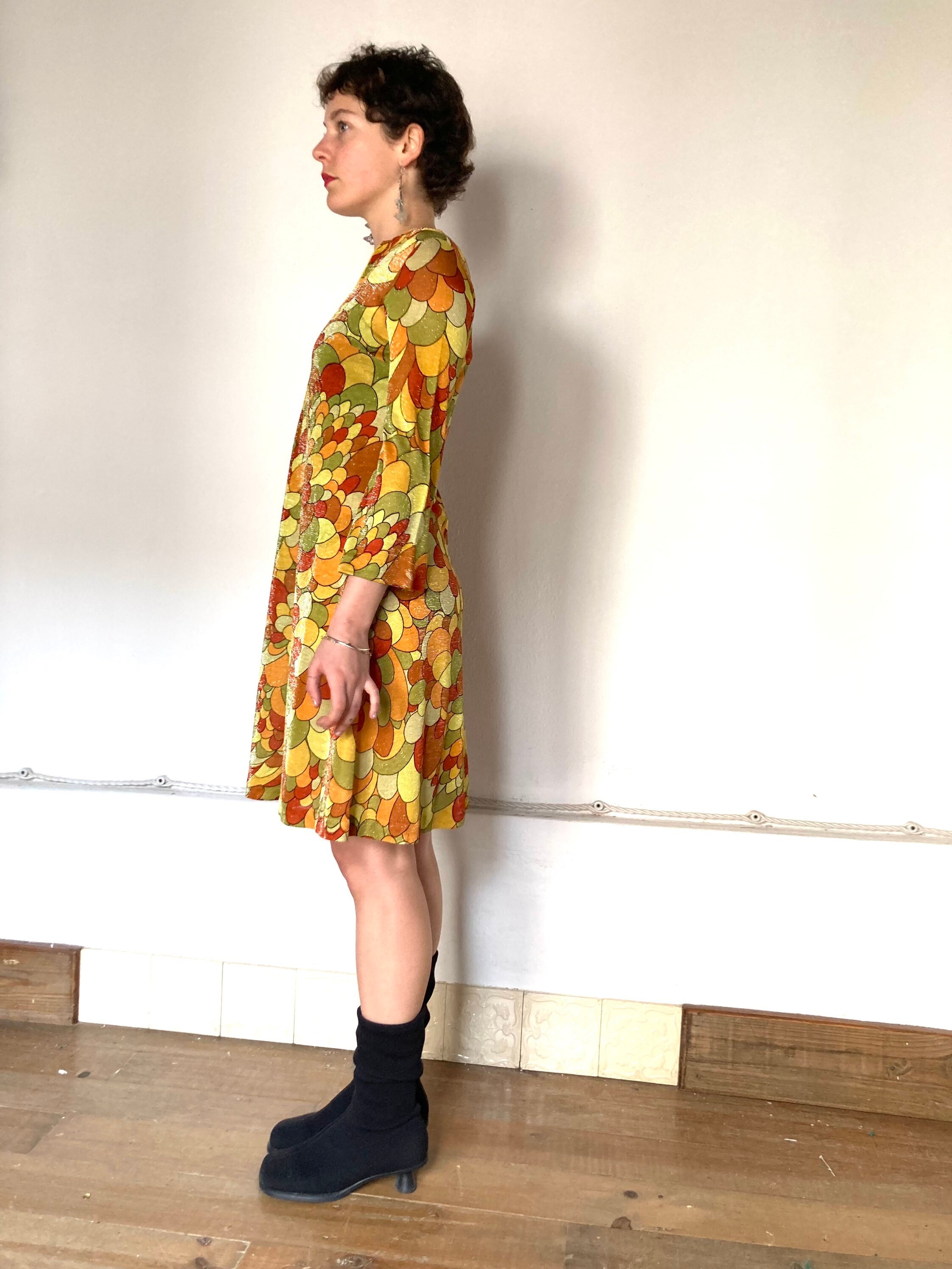 1960 S Mod Go Go Girl Lamé Metallic Psycadelic Flower Power Floral ...