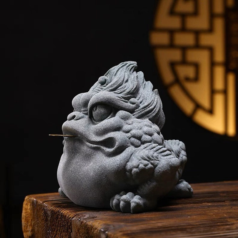 Sandstone Jin Chan 3-legged Toad Statue Asian Holy Beast Collection ...