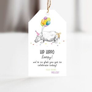 Editable Hippo Thank You Tags, Hippo Party Favor Gift Tags ...