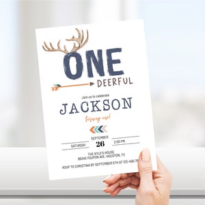 EDITABLE One-deer-ful First Birthday Invitation / Deer First Birthday ...