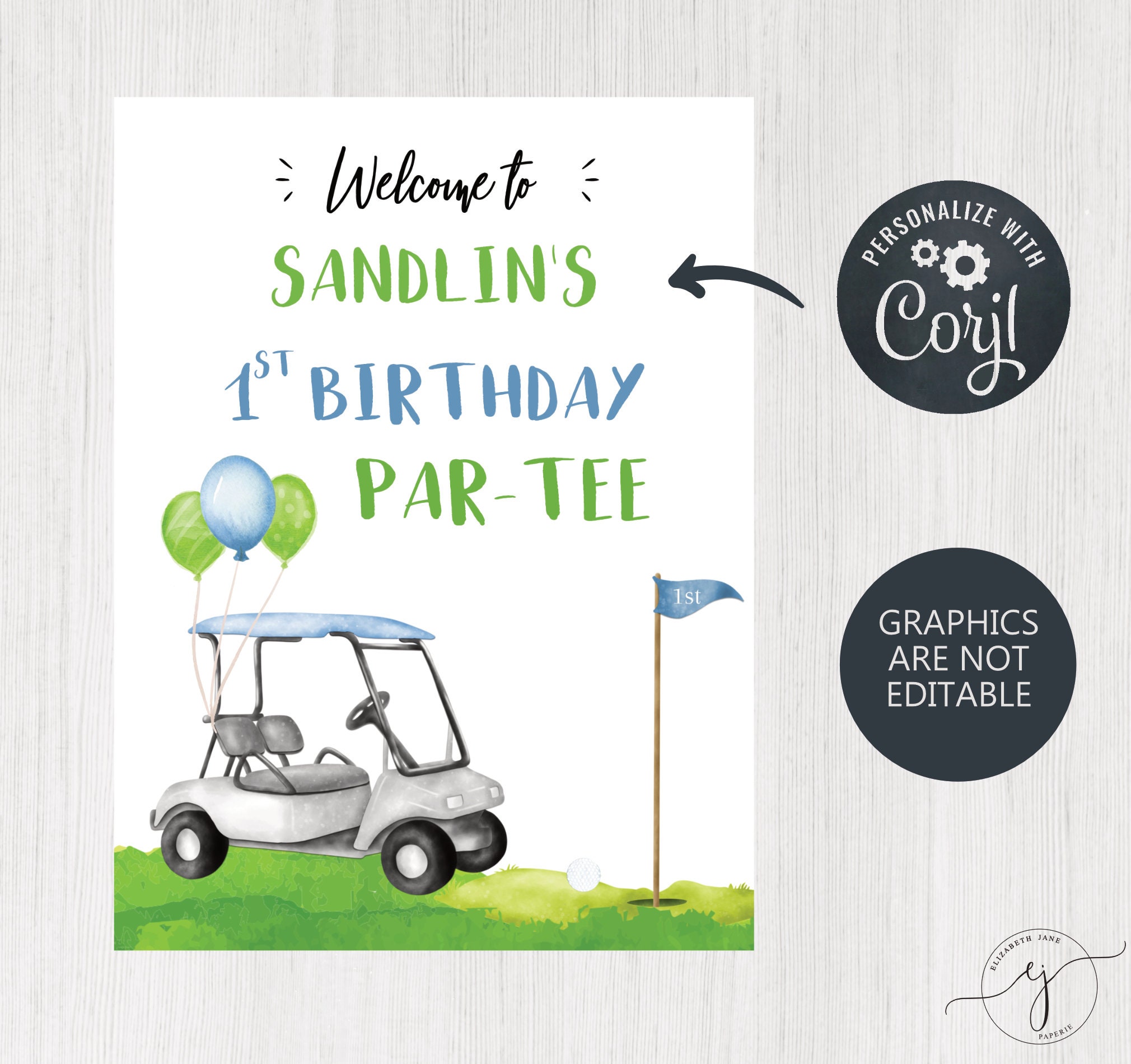 EDITABLE Golf First Birthday Welcome Sign - Golf Party Welcome Sign ...
