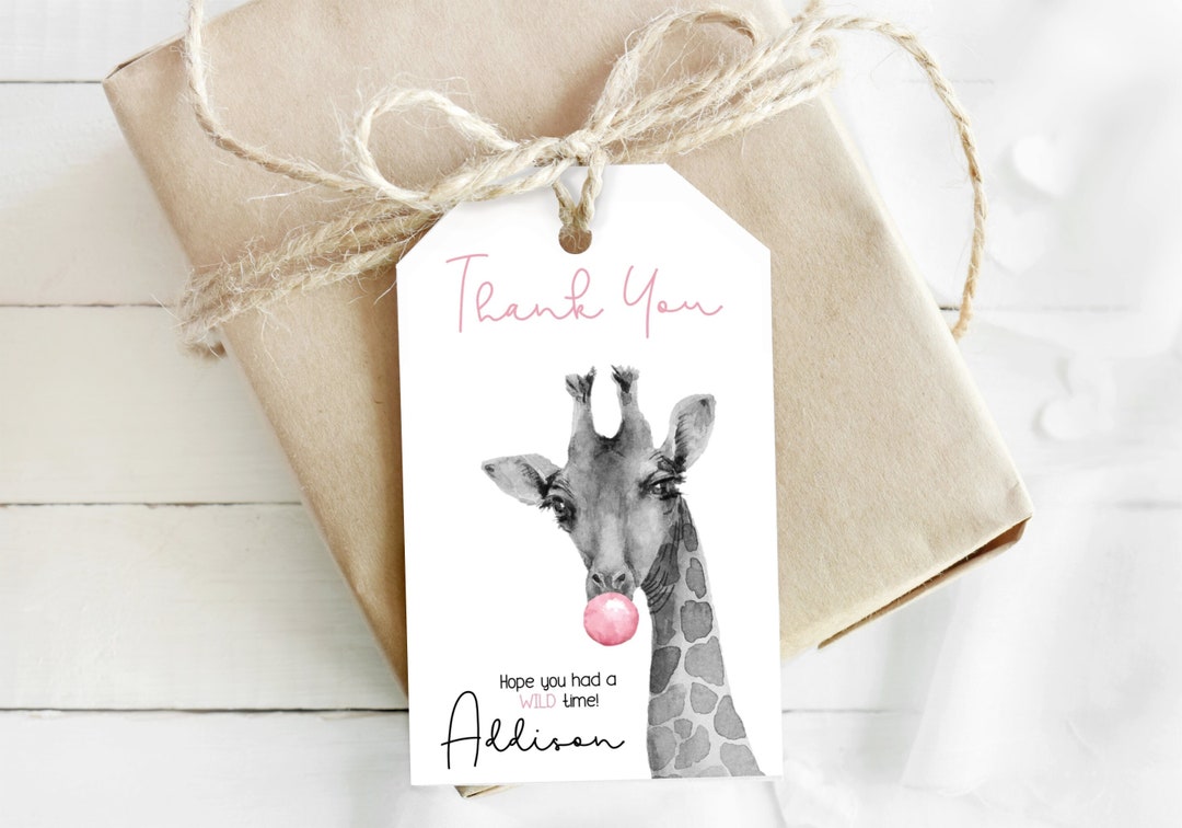 Editable Giraffe Party Favor Tags Wild One Animals Thank You Tags ...