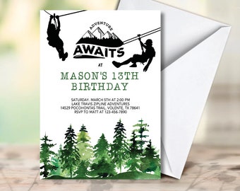 Zipline / Rope Course / Outdoor Adventure Birthday Invitation - Etsy