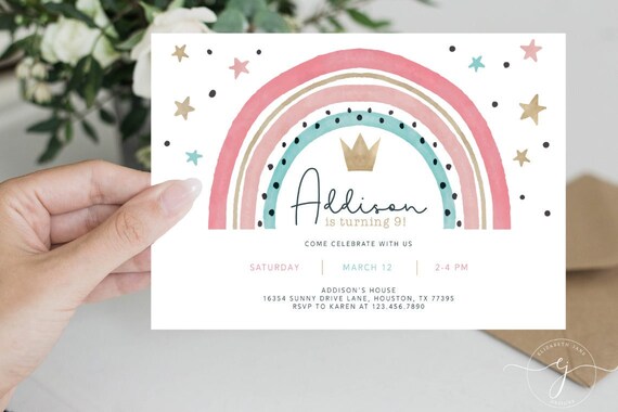 EDITABLE Watercolor Rainbow Birthday Invitation Rainbow | Etsy