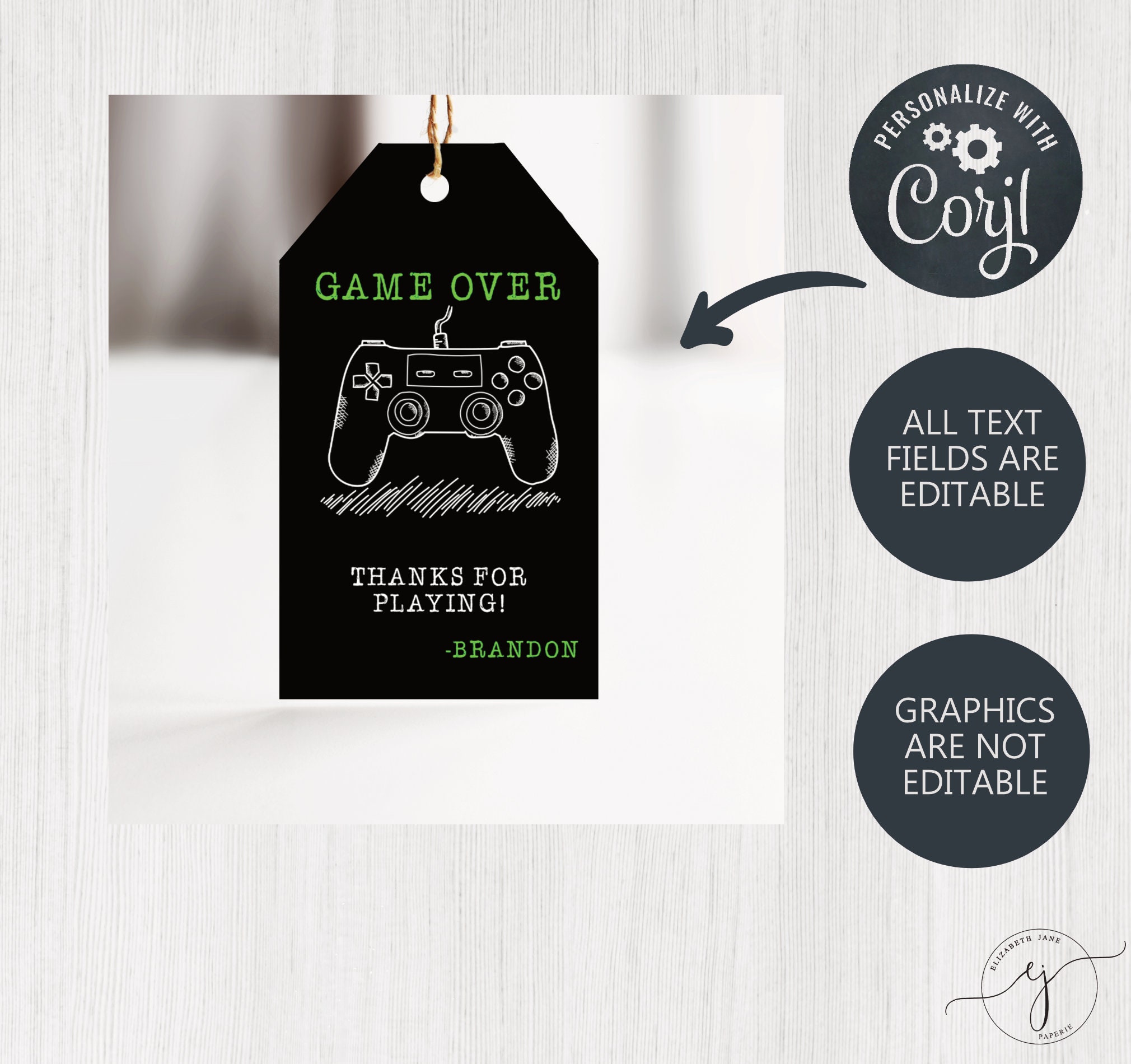 Editable Video Game Thank You Tags Gamer Party Favor Gift - Etsy