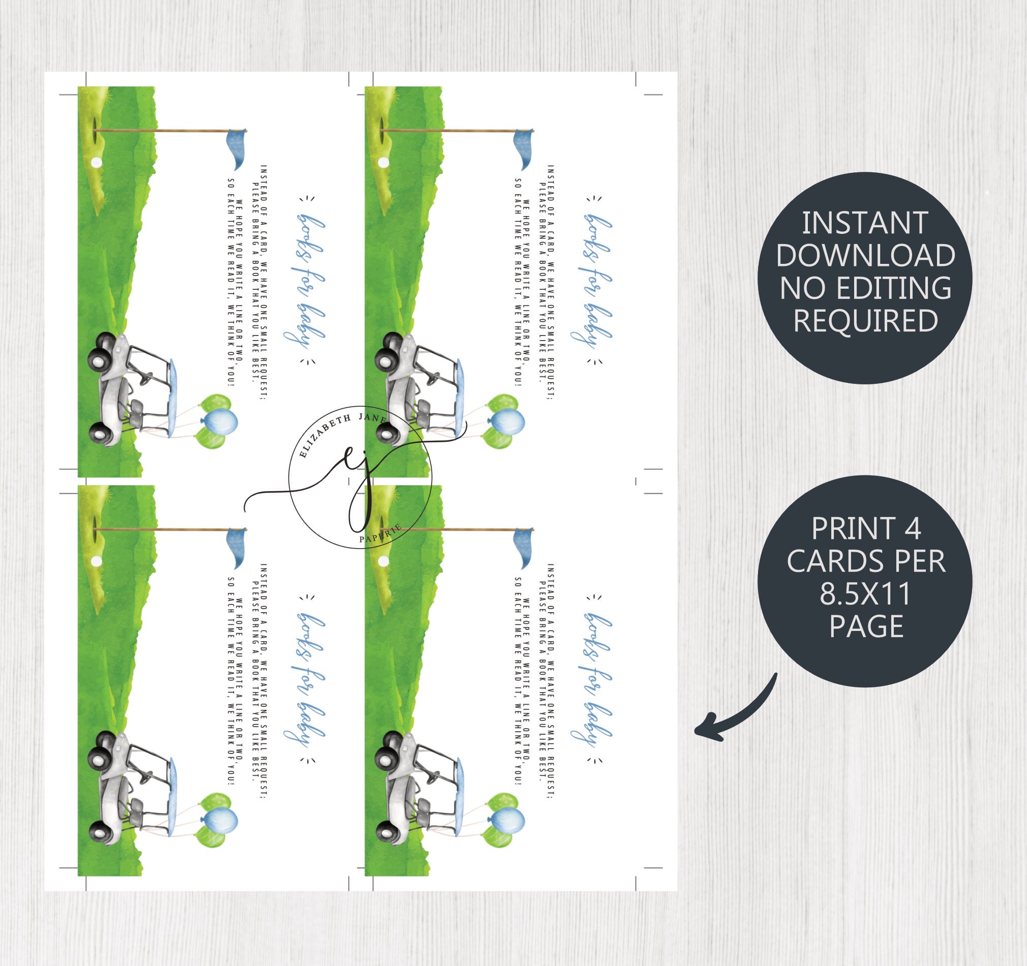 Golf Books for Baby Insert Cards, Baby Shower Game Diaper, Golf Baby ...
