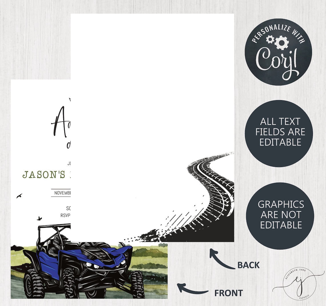 EDITABLE Blue ATV Birthday Invitation Men's off Road - Etsy