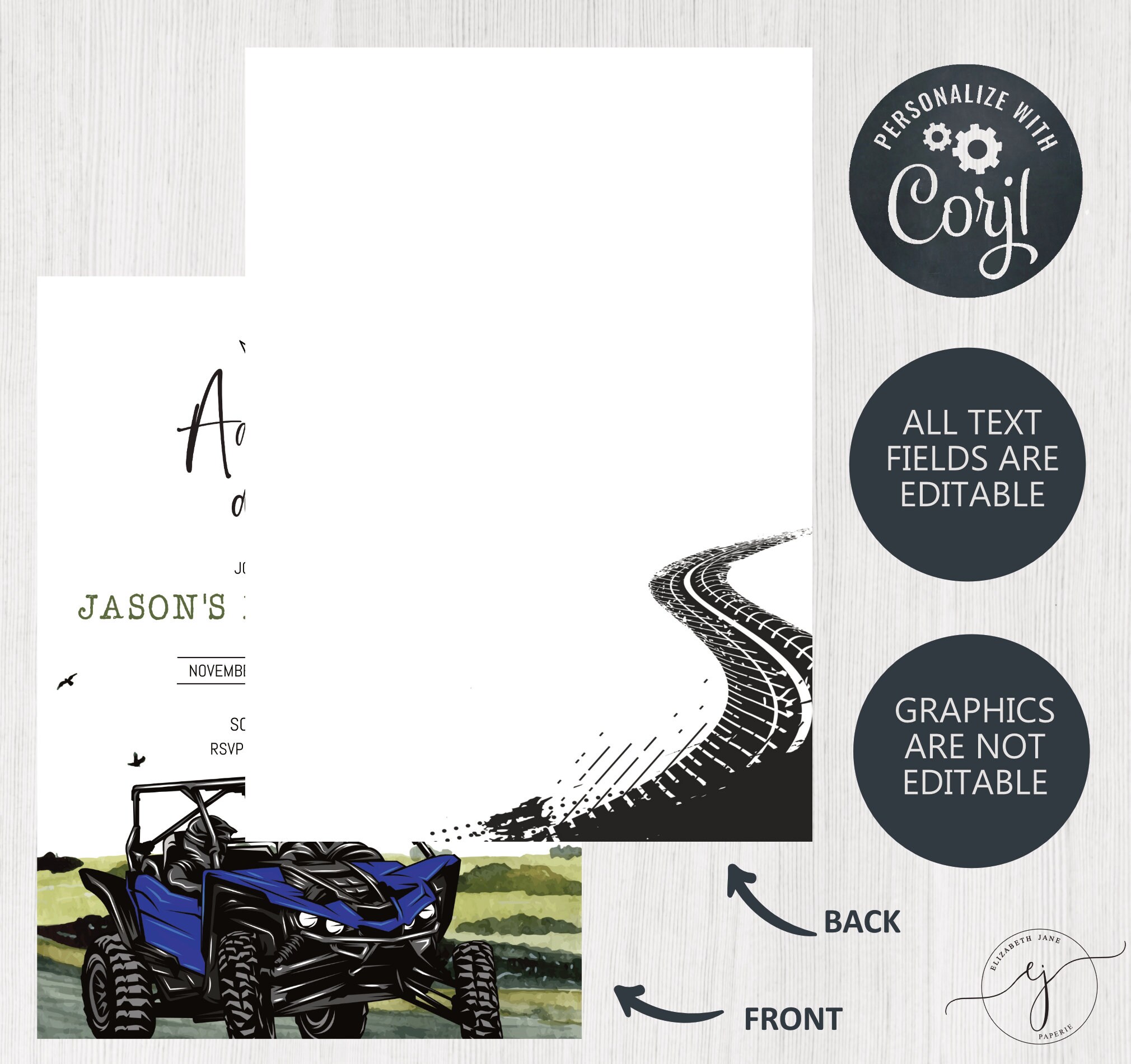 EDITABLE Blue ATV Birthday Invitation Men's off Road - Etsy