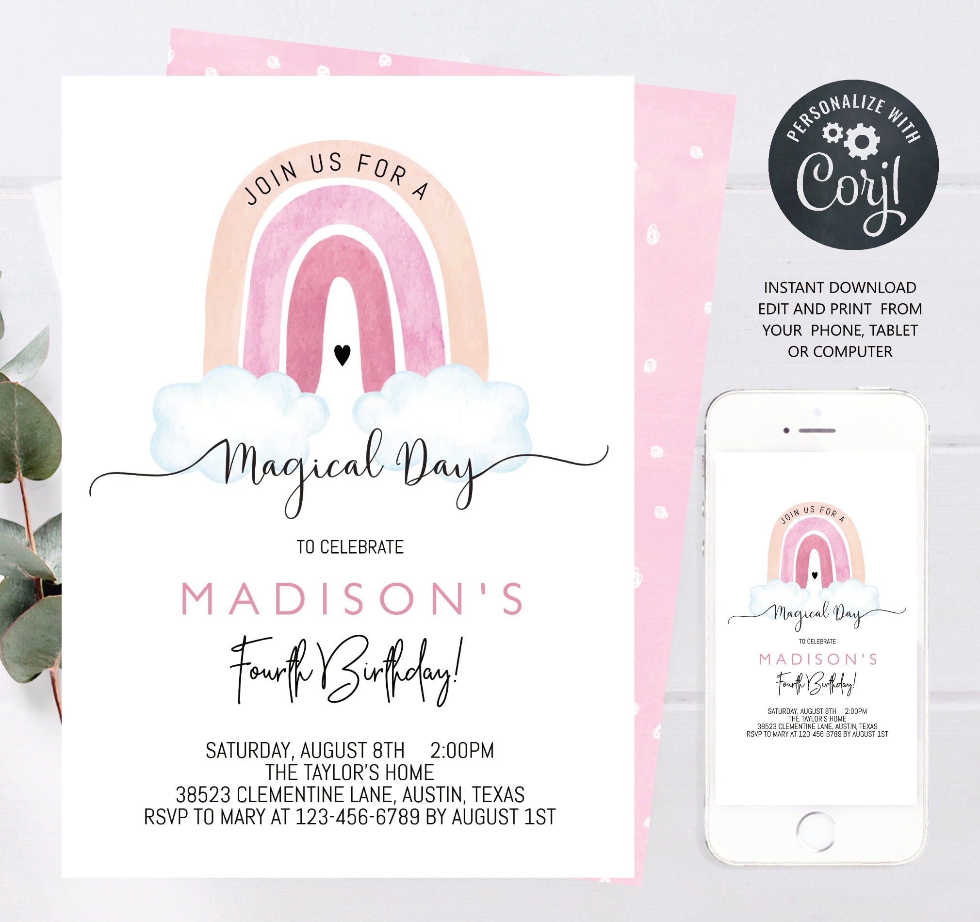 EDITABLE Watercolor Rainbow Birthday Invitation Rainbow - Etsy