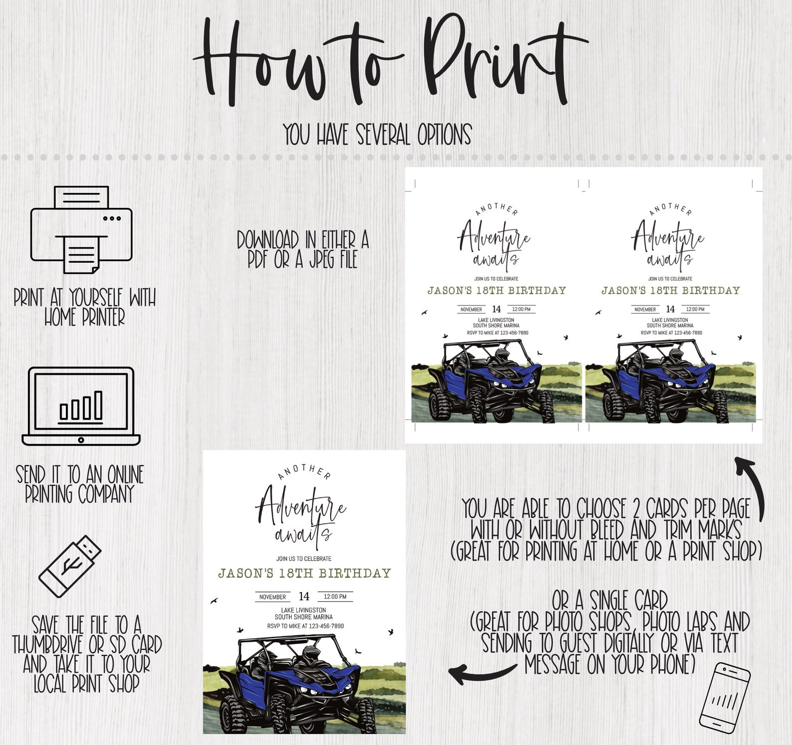 EDITABLE Blue ATV Birthday Invitation Men's off Road - Etsy