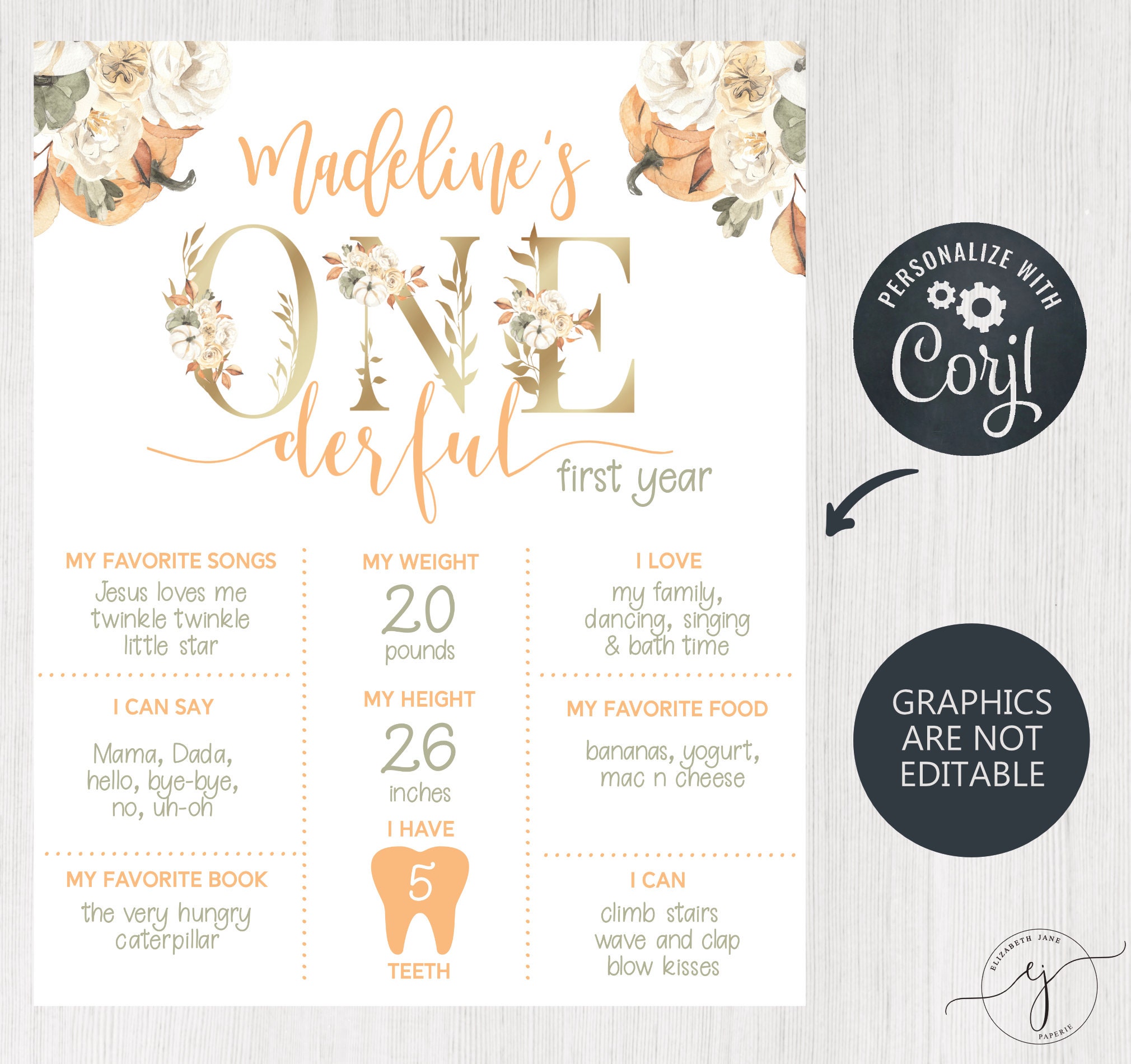 Editable Fall First Birthday Milestone Board Little Miss - Etsy