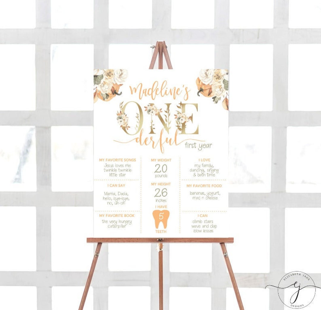 Editable Fall First Birthday Milestone Board, Little Miss One-derful ...