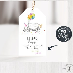 Editable Hippo Thank You Tags, Hippo Party Favor Gift Tags ...