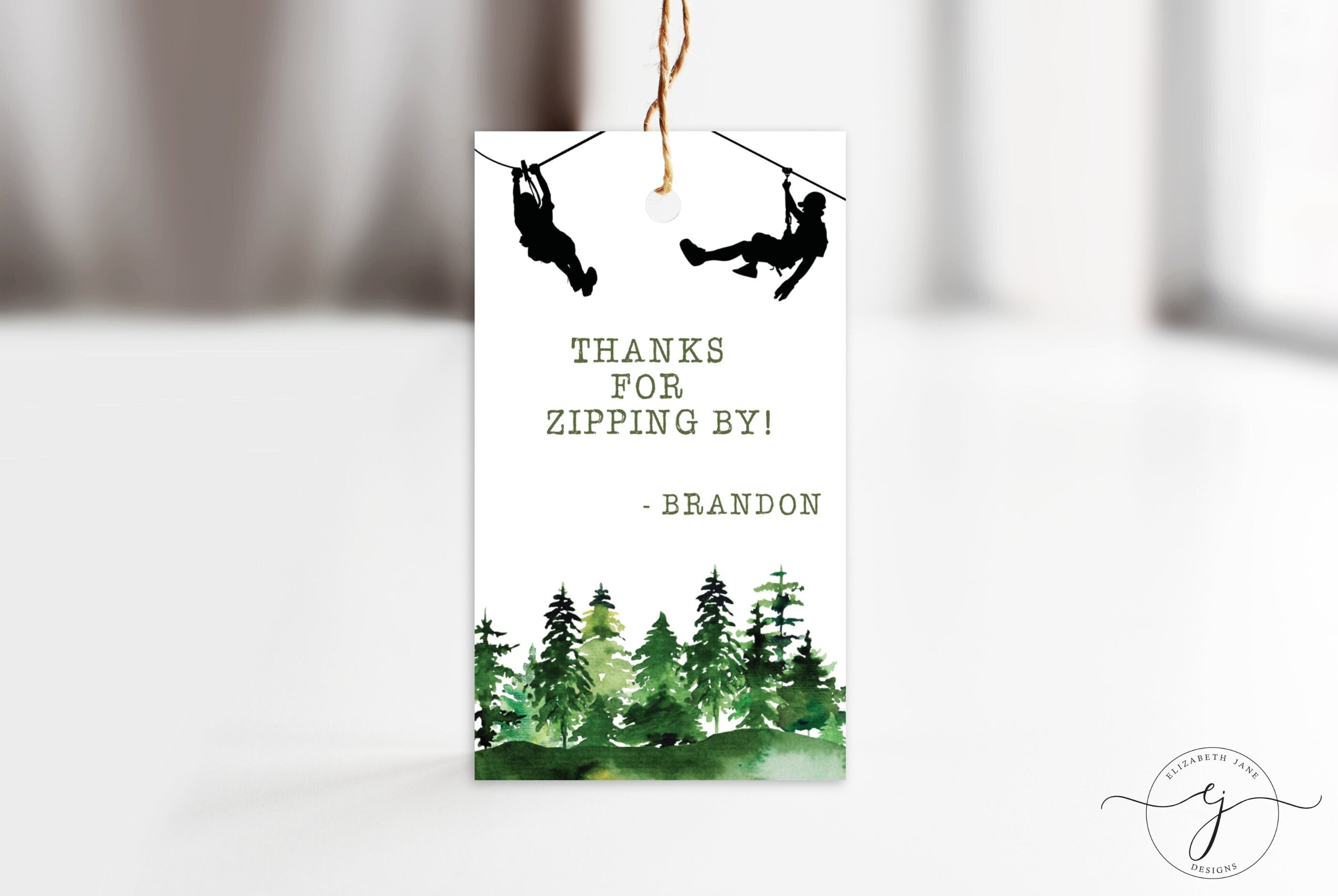 Editable Zipline Thank You Tags Zipline Party Favor Gift - Etsy