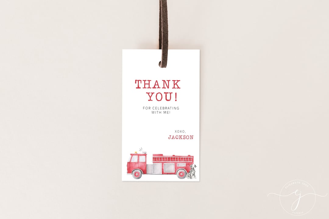 Editable Fire Truck Birthday Favor Tags Firetruck Tag Template, Fireman ...