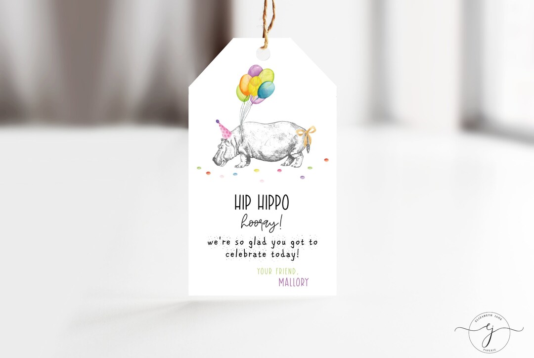 Editable Hippo Thank You Tags, Hippo Party Favor Gift Tags ...
