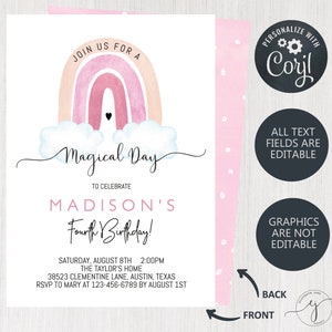 EDITABLE Watercolor Rainbow Birthday Invitation Rainbow Birthday ...