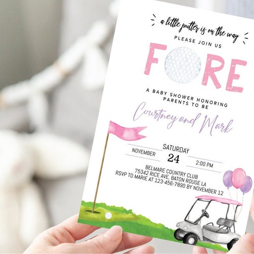 EDITABLE Golf Baby Shower Invitation baby Girl Shower - Etsy