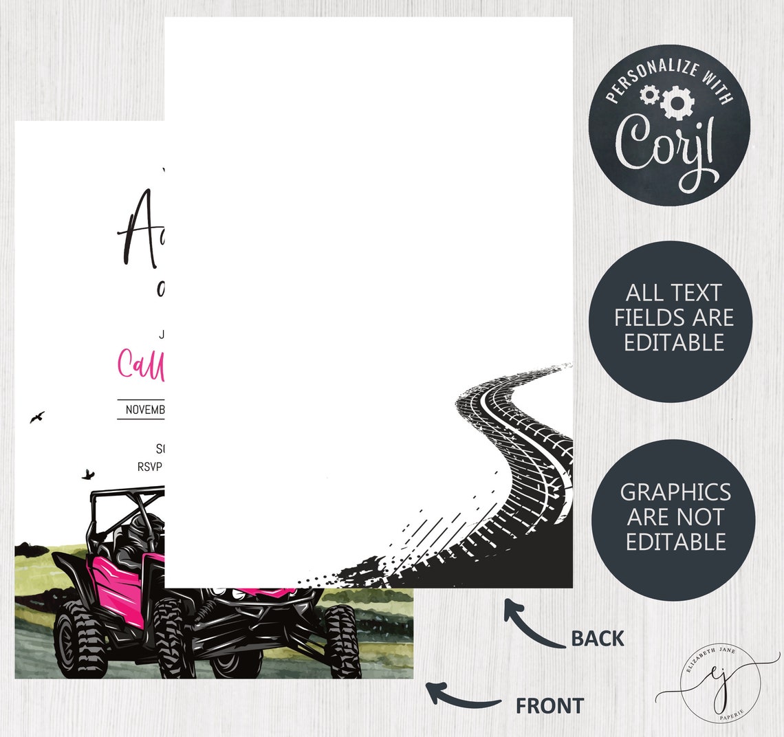 EDITABLE Pink ATV Birthday Invitation Girls off Road Razor - Etsy