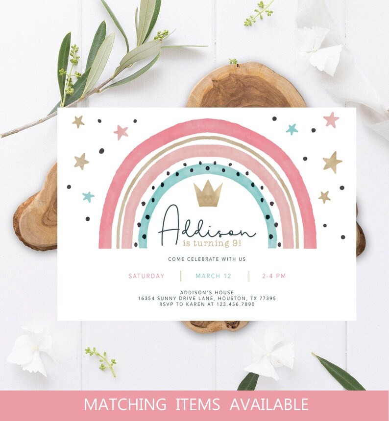 EDITABLE Watercolor Rainbow Birthday Invitation Rainbow - Etsy
