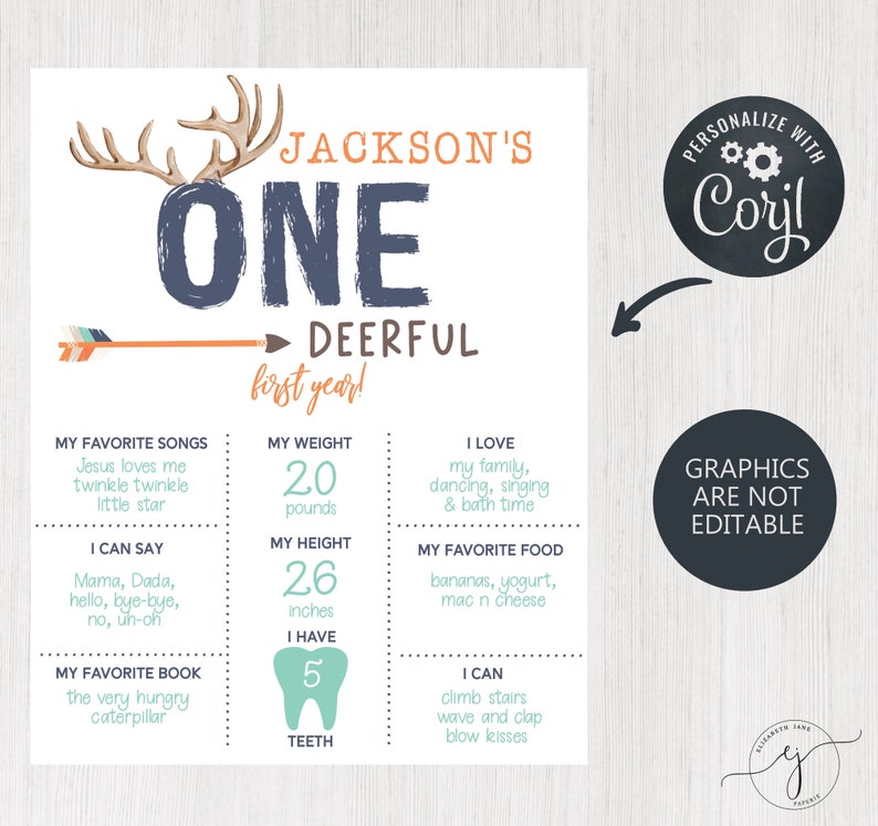 Editable One-deer-ful Boys Milestone Board 1st Birthday - Etsy
