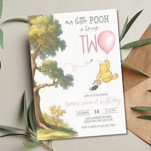 EDITABLE Classic Winnie the Pooh Birthday Invitation - Pooh is Turning ...