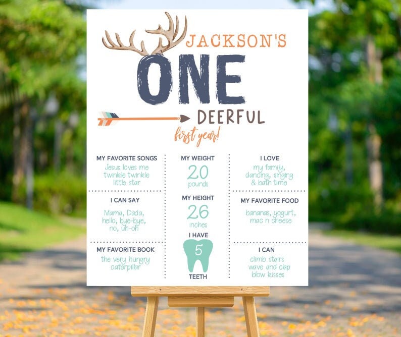 Editable One-deer-ful Boys Milestone Board 1st Birthday - Etsy