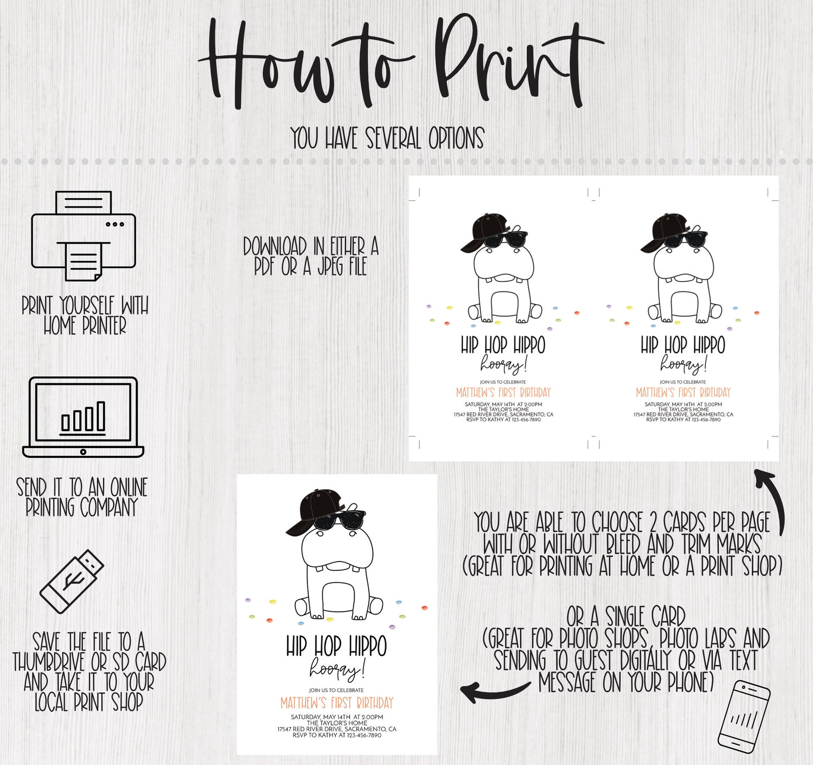 Editable Hip Hop Hippo Birthday Invitation, Hip Hop Hippo Hooray ...