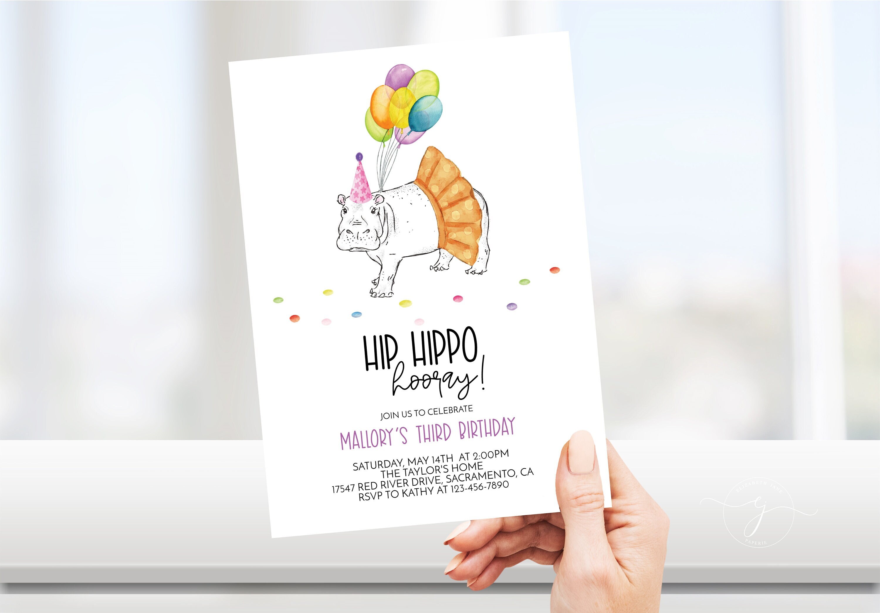 Editable Baby Hippo Birthday Invitation Hip Hippo Hooray - Etsy