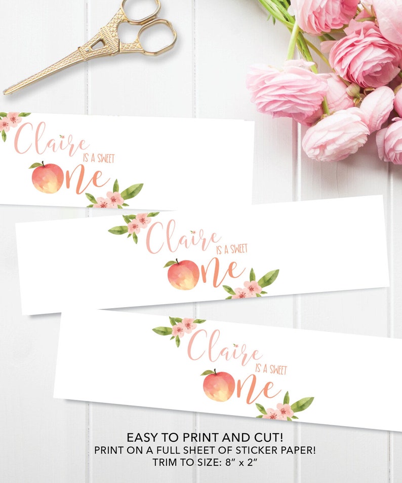 EDITABLE Peach First Birthday Printable Water Bottle Labels - Etsy